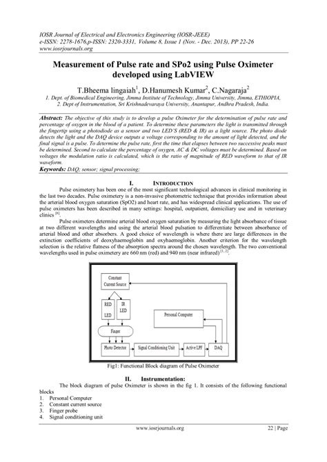 Pdf Measurement Of Pulse Rate And Spo2 Using Pulse Oximeter Developed