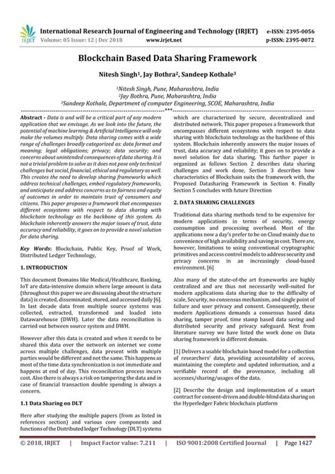 Irjet Blockchain Based Data Sharing Framework Pdf Databases