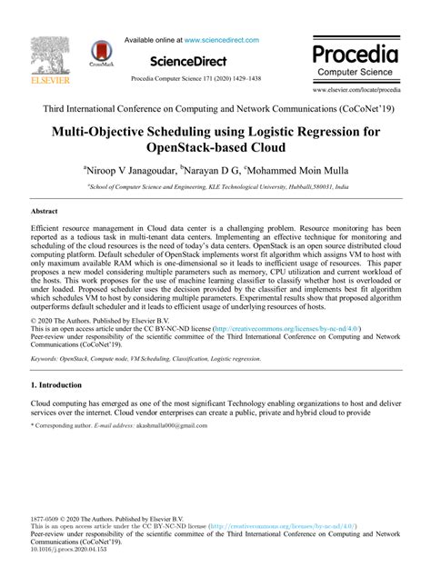 Pdf Multi Objective Scheduling Using Logistic Regression For Openstack Based Cloud