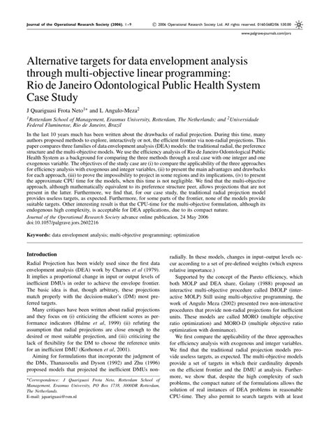 Pdf Alternative Targets For Data Envelopment Analysis Through Multi Objective Linear