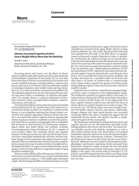 Obesity Associated Cognitive Decline Excess Weight Affects More Than