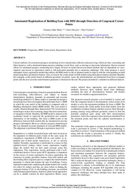 Pdf Automated Registration Of Building Scan With Bim Through Detection Of Congruent Corner