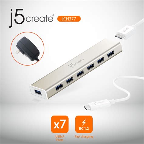 J5create JCH377 Hab USB C USB C 7 Port HUB Extender Connector For 7 USB Devices With UK Plug