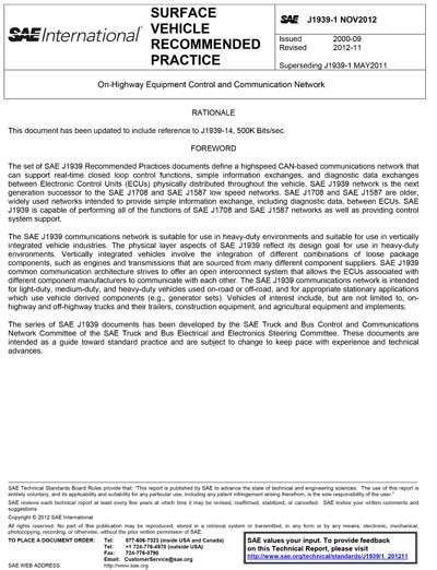 SAE J 1939 01 2012 SAE J1939 01 2012 On Highway Equipment Control And Communications Network