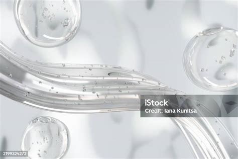 액체 물방울 회색 배경에 거품이 있는 분자의 추상 3d 스플래시 화장품 과학 및 의학의 개념 패턴 제품 템플릿 디자인 텍스트 장소 흰색에 대한 스톡 사진 및 기타 이미지