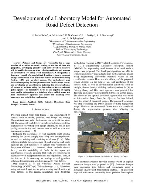 Pdf Development Of A Laboratory Model For Automated Road Defect Detection