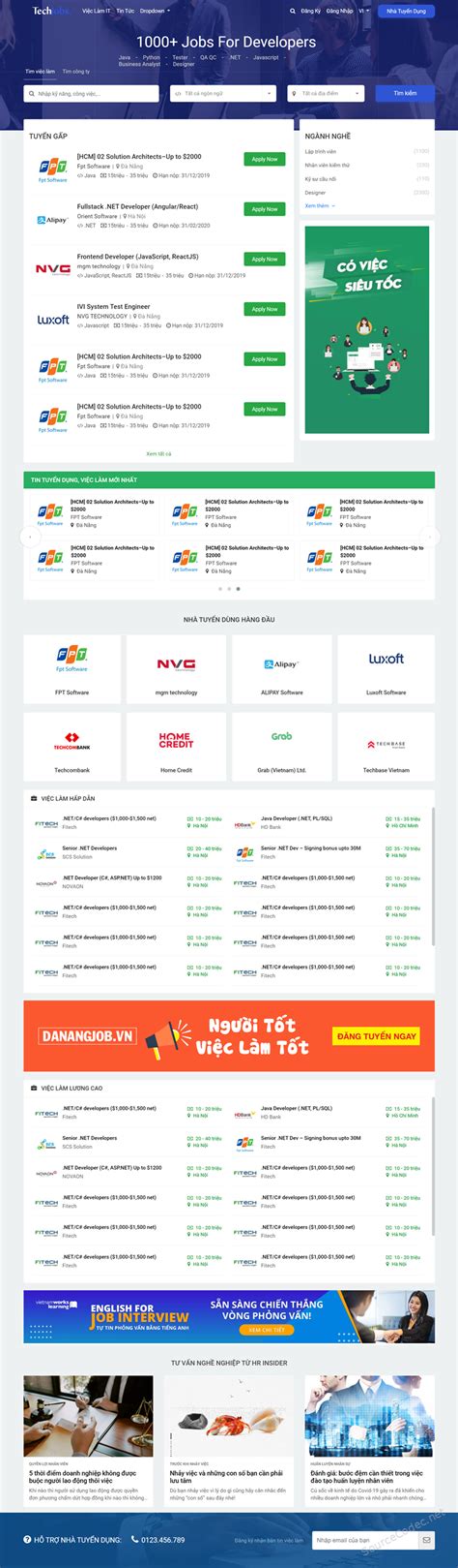 Code Template Website Tìm Kiếm Việc Làm Công Nghệ Techjobs Bằng Html Css Js