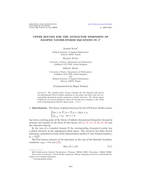 Pdf Upper Bounds For The Attractor Dimension Of Damped Navier Stokes Equations In R 2