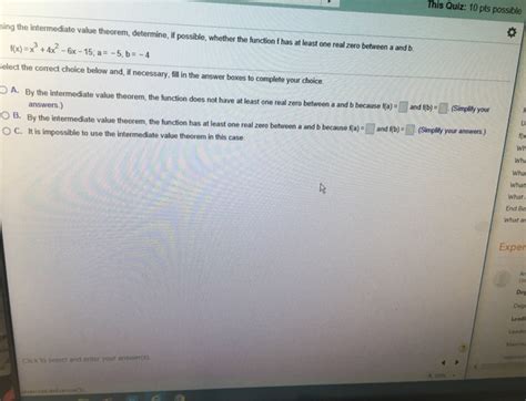 Solved This Quiz 10 Pts Possible Ing The Intermediate Value