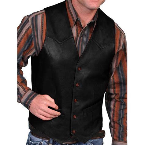 Njoeus Vintage Leather Vest For Men Slim Fit V Neck Button Down