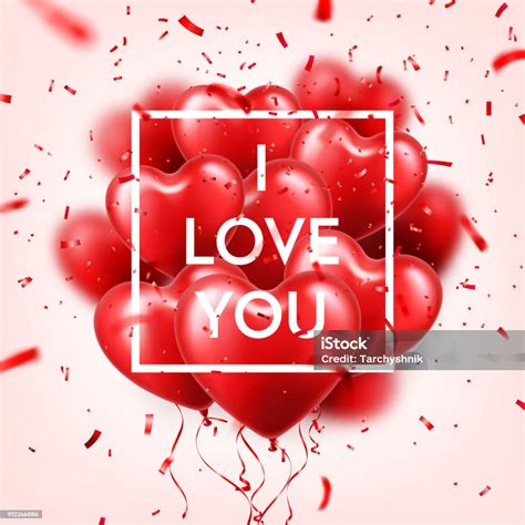 색종이와 빨간색 3d 풍선 발렌타인 추상적인 배경 심장 모양입니다 2 월 14 일 사랑 해요 낭만적인 결혼식 인사말 카드 0명에 대한 스톡 벡터 아트 및 기타 이미지