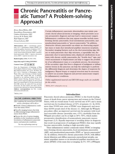 Chronic Pancreatitis Or Pancreatic Tumor Pdf Pancreatic Cancer Magnetic Resonance Imaging