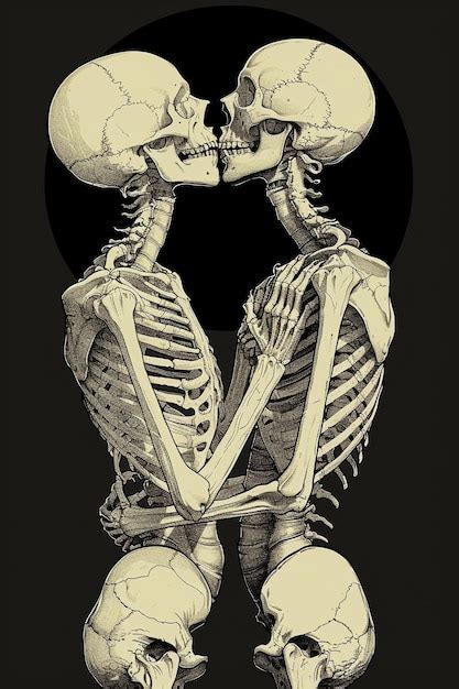 Two Skeletons In Love Kissing Each Other Premium Ai Generated Image