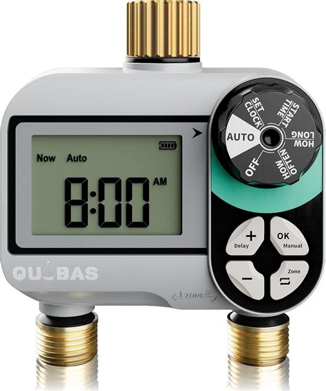 Quobas 2 Zone Sprinkler Timer With Brass Inlet And Outlet Programmable Water Timer