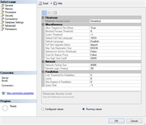 sql server 2008 reconfigure doesn t work for sp configure filestream