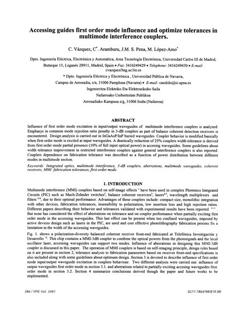 Pdf Accessing Guide First Order Mode Influence And Optimize Tolerances In Multimode