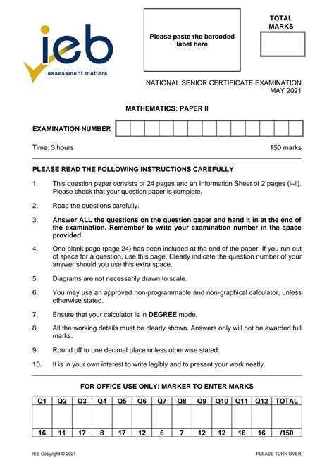 Solution Past Exam Papers Mathematics Ieb Nsc Grade 12 Past Exam Papers 2021 P2 Question Paper