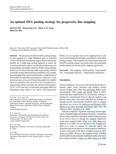 Pdf An Optimal Dna Pooling Strategy For Progressive Fine Mapping