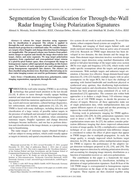 Pdf Segmentation By Classification For Through The Wall Radar Imaging