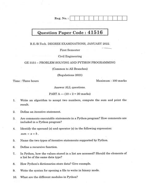 Ge3151 Problem Solving And Python Programming R2021 2021 Nov Pdf