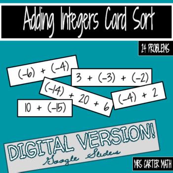 Adding Integers Card Sort Digital Google Slides By Mrs Carter Math