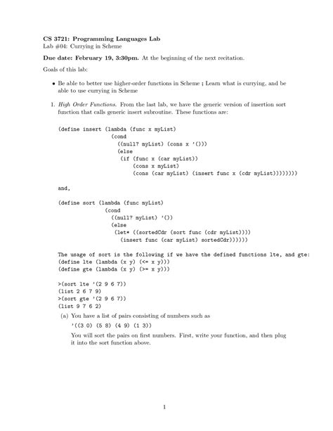 High Orders Functions And Currying In Scheme Cs 3721 Docsity