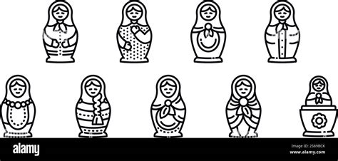 Nesting Doll Icons Set Outline Set Of Nesting Doll Vector Icons For Web Design Isolated On