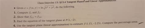 Solved Class Exercise 13 13 4 Tangent Planes And Linear