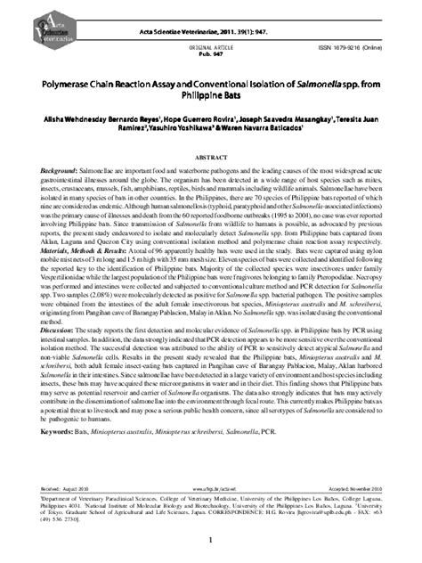 Pdf Polymerase Chain Reaction Assay And Conventional Isolation Of Salmonella Spp From