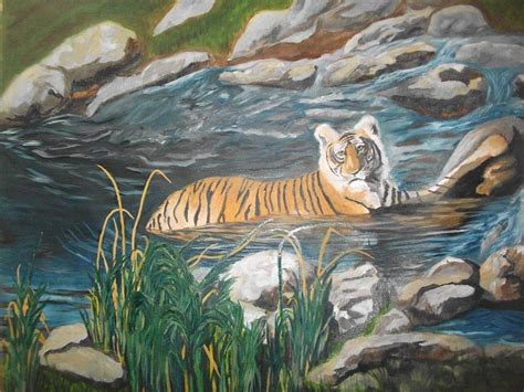 Tiger In Water Stream Painting By Udit Mathur Fine Art America