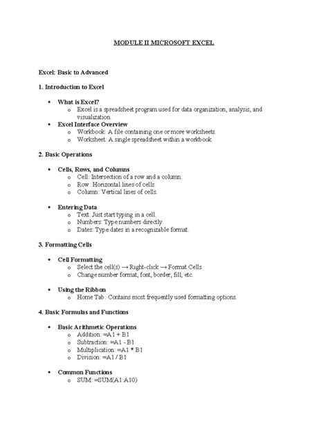 Module Ii Microsoft Excel Module Ii Microsoft Excel Excel Basic To