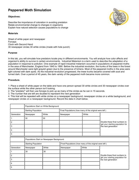 Peppered Moth Simulation Natural Selection Lab