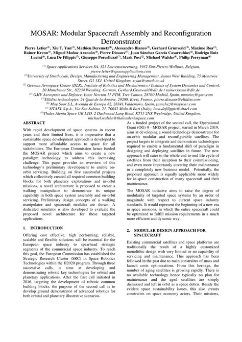 Pdf Mosar Modular Spacecraft Assembly And Reconfiguration Demonstrator