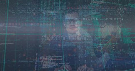 Image Of Cyber Security Data Processing Over Portrait Of Male Hacker