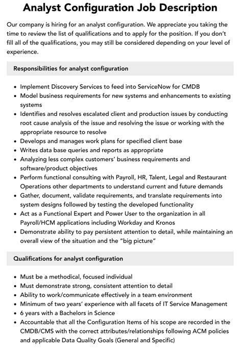 Analyst Configuration Job Description Velvet Jobs Analyst Configuration Job Description Velvet Jobs