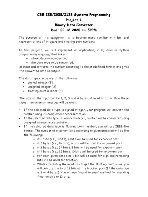 cse 238 2038 2138 systems programming project 1 binary data converter