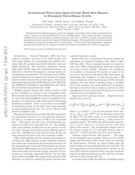 Pdf Gravitational Waves From Quasi Circular Black Hole Binaries In Dynamical Chern Simons Gravity