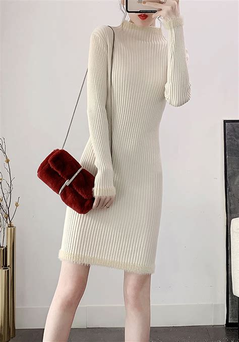 G125945 밑단 퍼마감 반목 니트원피스 온채널