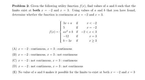 solved problem 2 given the following utility function f x