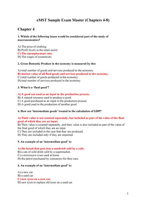ECF1200 E MST Sample Exam Answers EMST Sample Exam Master Chapters 4