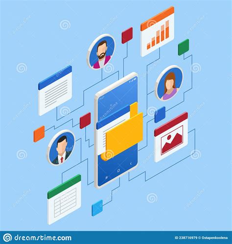 Isometric File In Database Document Flow Management Concept Cloud Data Storage And Remote Data