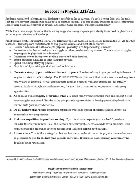 Handout Success In Physics Pdf Cognition Cognitive Science