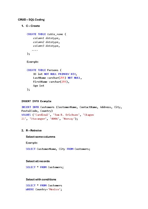 Crud Of Datase Fo Busines Information Professionalsimd261 Crud Sql Coding 1 C Create
