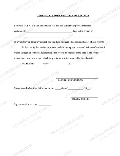 Certificate For Custodian Of Records Custodian Records Us Legal Forms