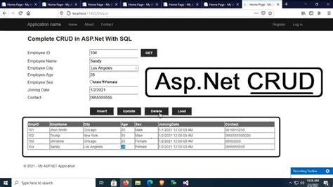 The Asp Net Crud Page Is Displayed In This Screenshote Image