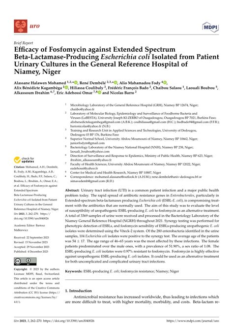 Pdf Efficacy Of Fosfomycin Against Extended Spectrum Beta Lactamase