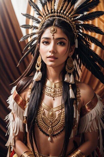 Premium Ai Image Beautiful Sexy Native American Woman In Traditional