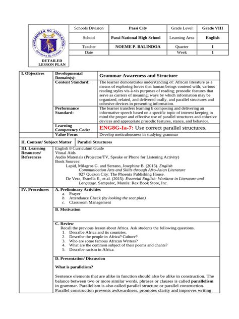 Dlp Eng 8 No 3 Parallelism Ok Pdf