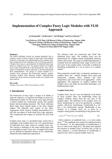 Pdf Implementation Of Complex Fuzzy Logic Modules With Vlsi Approach