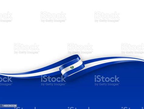 엘살바도르 국기 리본 엘살바도르 국기 배경에 긴 배너 템플렛 복사를 위한 공간 벡터 스톡 일러스트레이션 3차원 형태에 대한 스톡
